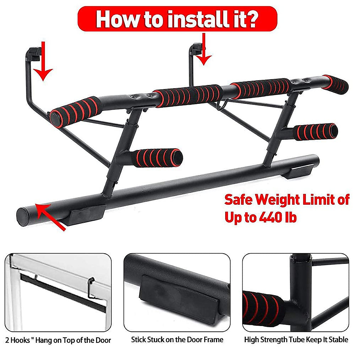 KDFJ Pull up Bar for Doorway, Multi-Grip Chin-up Station, Wall Mounted Pull Up Bar, Portable No Screws Multifunctional Fitness Equipment-Black