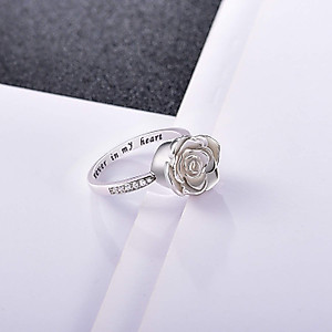 BEILIN Sterling Silver Rose Flower Urn Ring for Ashes Hold Loved Ones Forever in My Heart Cremation Jewelry Urns Ring for Women (10)