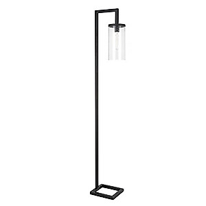Henn&Hart 67.75" Tall Floor Lamp with Glass Shade in Blackened Bronze/Seeded, Floor Lamp for Home Office, Bedroom, Living Room