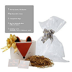 Cute Fox Basket, Cotton Rope Basket Small Gift Baskets Empty Making Kit, Baby Nursery Basket for Toys, Clothes, Gifts, Towels, Kids Laundry Basket, Kids Room Organizer, DIY Gift Basket for Baby Shower