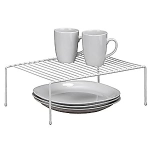 Kitchen Details Free Standing Helper Cabinet and Countertop Shelf Organizer | Good for Dishes | Mugs | Glasses | Bowls | Large | White