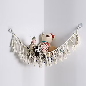 MACAJICHO Stuffed Animal Hammock, Toy Hammock Stuffed Animal Net with Macrame, Kids Toy Organizer Hanging Net for Stuffed Animals Boho Decor for Kids Room, Play Room, Bedroom
