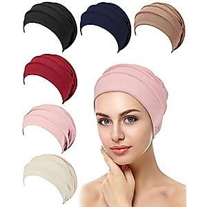 Geyoga 6 Pieces Slouchy Hair Loss Beanies Hats Soft Cotton Cancer Hat Stretchy Sleeping Cap Headwear for Women Multicoloured