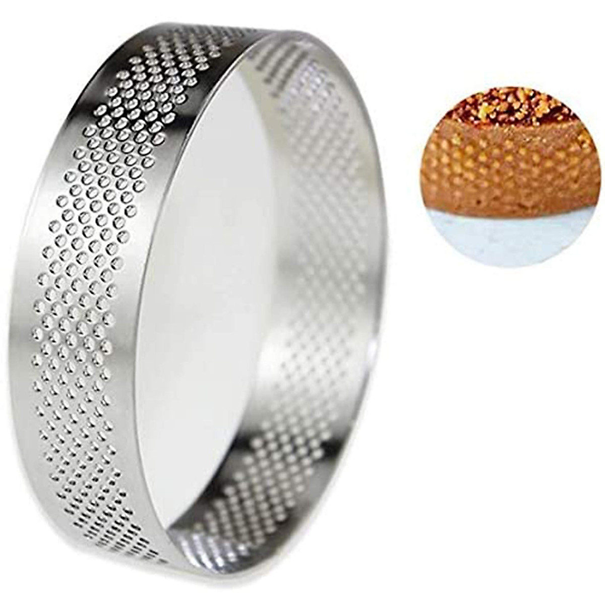 6pcs 8cm Circular Steel Porous Tart Ring Bottom Tower Pie Cake Baking Tools Heat-Resistant Perforated Cake Mousse Ring