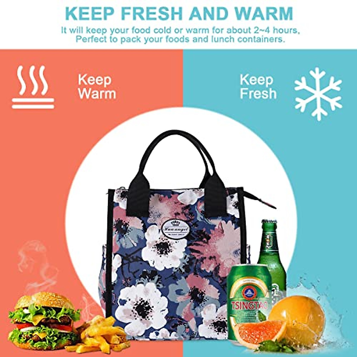 Lunch Bag Cooler Bag-Insulated Lunch Box Water-resistant Thermal Container Lunch Cross-body Tote Bag for Work/Park/Picnic/Beach