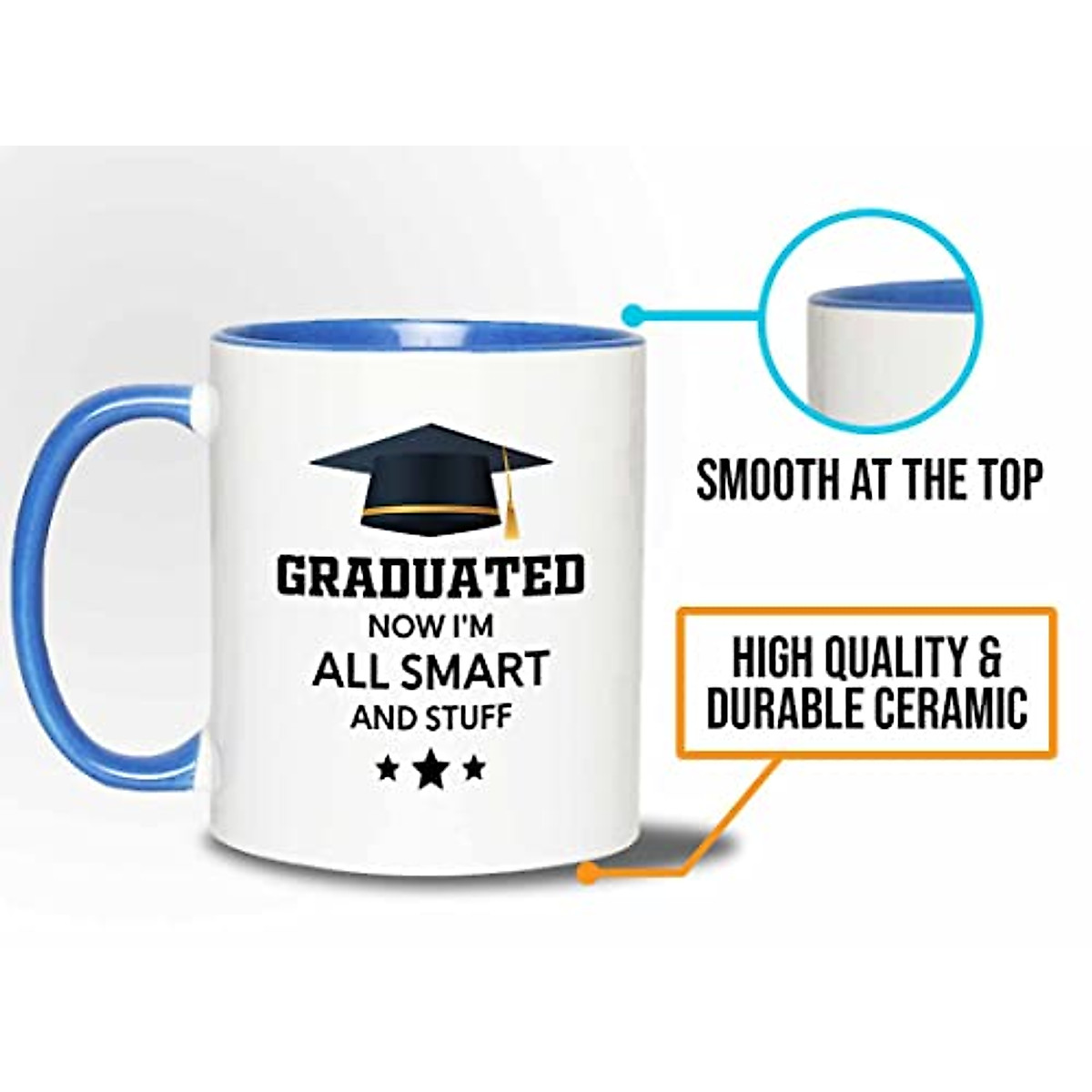 Flairy Land Graduation 2Tone Blue Mug 11oz - All Smart and Stuff - Graduation Gifts for Her Senior Graduation College Student College Graduate Classmate MBA Grad