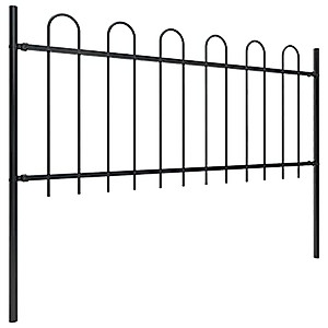 Garden Fence,Decorative Garden Fence, Security Palisade Fence,Practical Barrier Wall,Landscape Boundary Fence,Fencing for Yard,with Hoop Top,Steel 22.3' Black