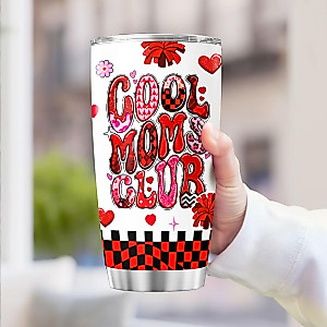 JENOIS Cool Moms Club Nutrition Facts, Funny Tumblers Simply Women For Checkered Mom Day Modern Coffee Insulated Mother Water, Cool Moms Club Gifts, Tumbler 20 Oz With Lid And Straw