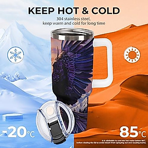 Bald Ea-gle 40 Oz Stainless Steel Cup Travel Tumbler with Handle and Straw Lightweight Coffee Mug for Home Office