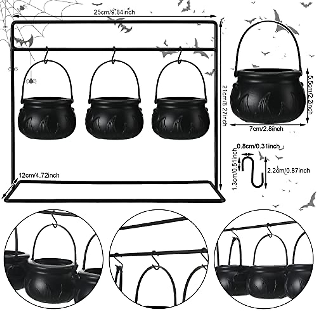 Sosation 19 Pcs Halloween Witches Cauldron Serving Bowls Decor Set 1 Pcs Mini Witches Cauldron Serving Bowls Shelf 9 Pcs Black Candy Bowl Witches Cauldron Serving Bowls and 9 Pcs Mini Black Pothook