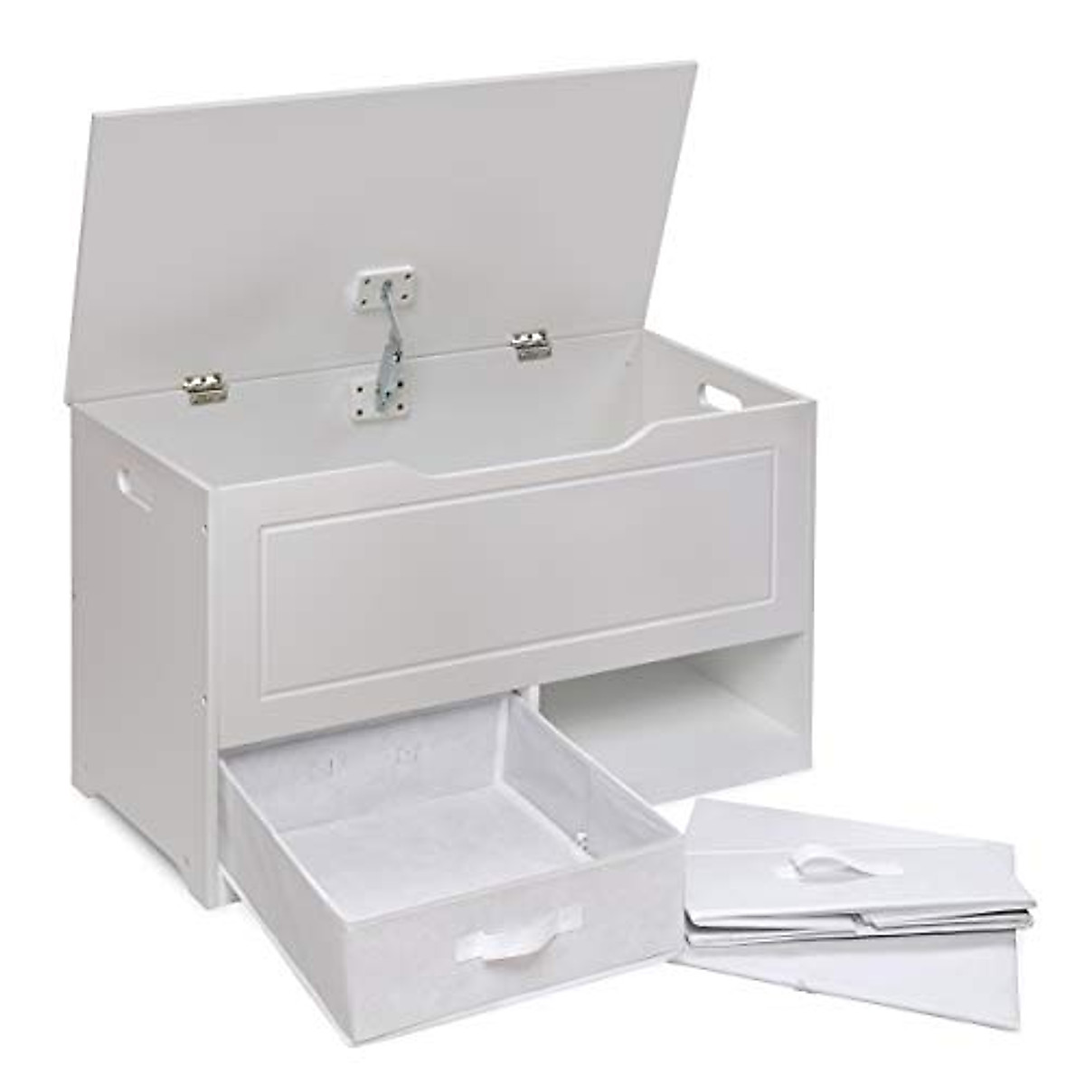 Badger Basket Kid's Up & Down Toy Box and Organizer with Two Reversible Fabric Bins - White