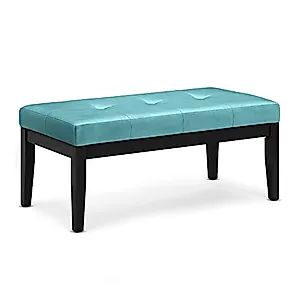 SIMPLIHOME Lacey 42 Inch Wide Contemporary Rectangle Tufted Ottoman Bench in Aqua Velvet Fabric, For the Living Room and Bedroom