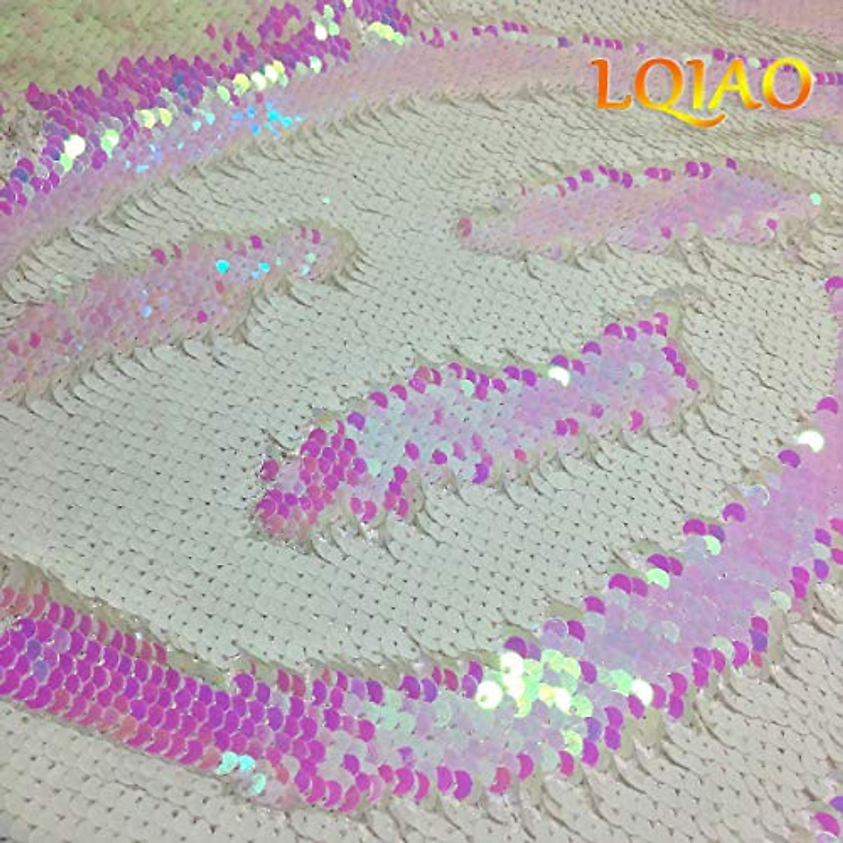 LQIAO 1Y Sequin Fabric Iridescent Pink White Sparkly Reversible Sequin Fabric for Sewing Mermaid Flip Up Large Sequin Fabric by The Yard Drawer/Cube/Tablecloth/Home/Dress/Fans DIY
