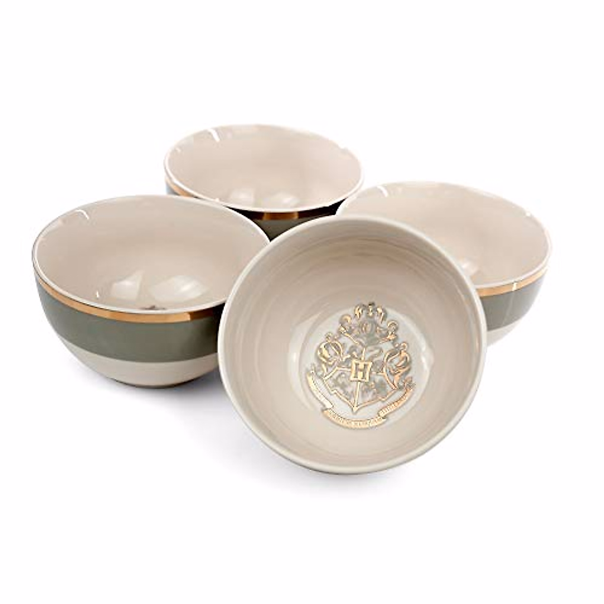 Harry Potter Hogwarts Emblem White & Grey Ceramic Bowl Collection | Featuring The Hogwarts School Crest | Set of 4 Identical Bowls