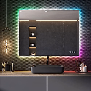 Amorho LED Bathroom Mirror with RGB Backlit, 48"x36" Color Changing Lighted Vanity Mirror for Wall, Anti-Fog, Memory Function, Touch Control, Dimmable, Shatterproof (Horizontal/Vertical)