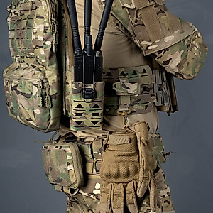 TOPTACPRO Tactical Radio Pouch MOLLE Radio Holster Compatible with 148/152 MPU5 Baofeng Radio Case Bag Walkie Talkies Rifle Mag with Elastic Cord 500D Nylon (Multi-camo)