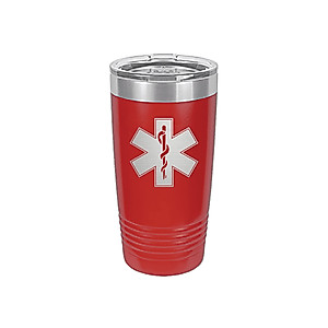 Rogue River Tactical EMT EMS Star of Life 20 Oz. Travel Tumbler Mug Cup w/Lid Paramedic (Red)