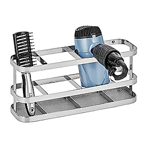 mDesign 4-Section Oval Bathroom Wall Mounted Hair Tool Storage Organizer - Metal Accessory Basket - Hanging Holder for Hair Dryer, Straightener, and Curling Iron - Carson Collection - Chrome