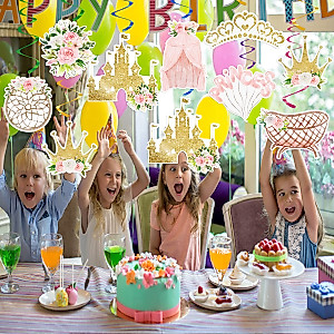 Princess Birthday Party Decorations, Princess Party Supplies, Princess Party Banner and Hanging Swirls