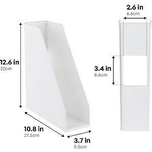 carrotez Open Front Magazine File Holder, Plastic Magazine Rack, Vertical File Organizers for Desk, Office Organization Essentials, 10.8" x 3.7" x 12.6" - 2 Pack, White