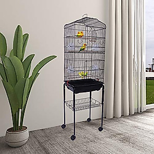 YJJT Bird House Pole Birdcages Bird Cages for Parakeets - Bird Carrier Box with Stand - Breeding Nest Perch Habitat, Slide-Out Tray, Easy to Move, for Lovebirds, Parrotlets, Swallows, 59 Inches