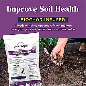 Geocharged Organic Fertilizer Biochar Plus Chicken Manure Indoor and Outdoor Plant Food, Kid and Pet Safe, No Odor for Soil, Flowers, Potted Plants, Raised Beds, Vegetable Garden, Compost, 4 oz. Bag