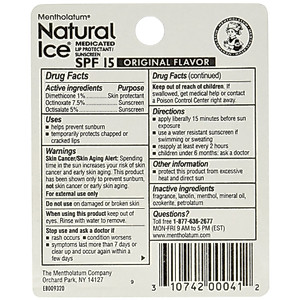 Mentholatum Natural Ice Medicated Lip Protectant Sunscreen, 0.16 Ounce (Pack of 12)