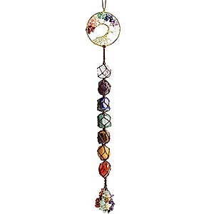 VNVETYTO Tree of Life Chakra Stones Healing Crystals Feng Shui Hanging Ornament 7 Chakra Wall Ornament Meditation Hanging Car Ornament Window Ornament for Home Decor Christmas Tree Decor