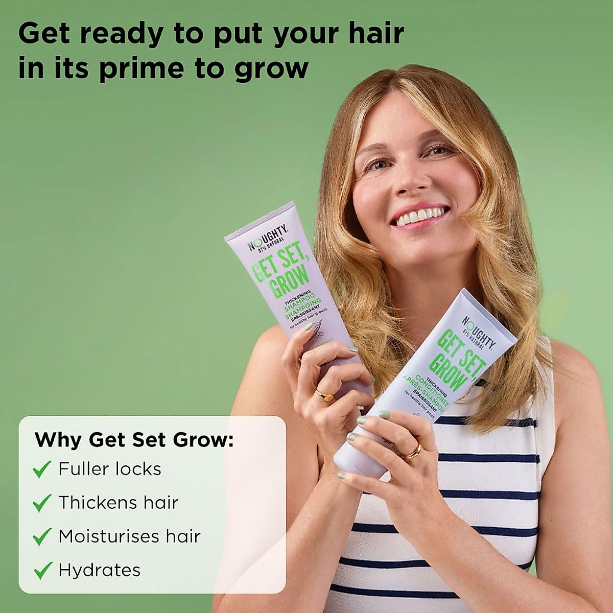 Noughty Get Set, Grow Hair Growth Conditioner Vegan Thickening Regrowth Repair Volumizing Hair, 250 ml, 8.4oz