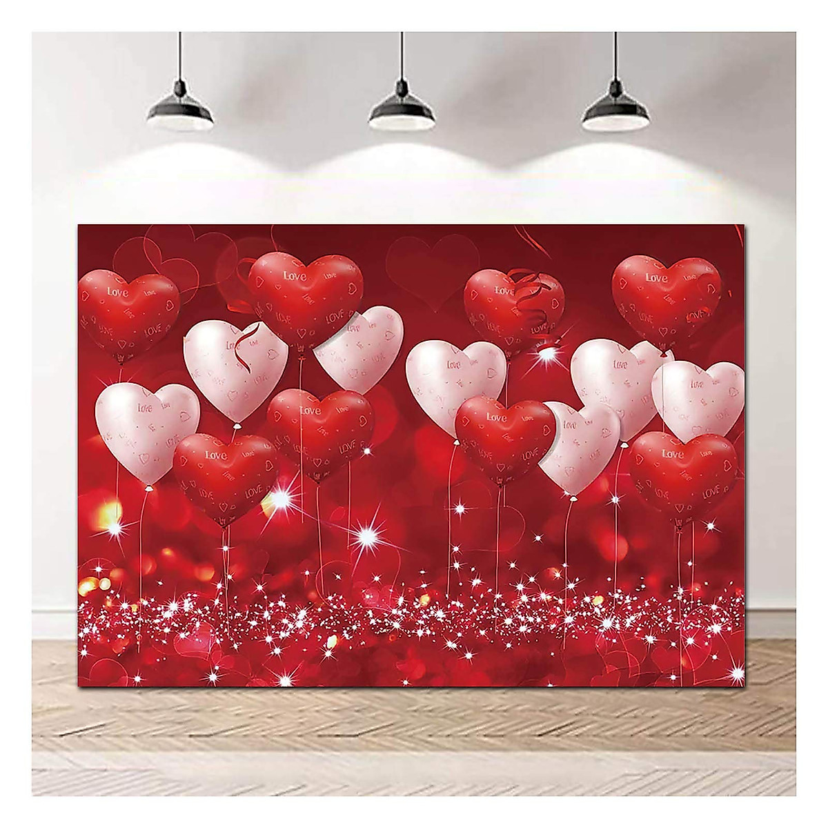 Red Hearts Balloons Love Valentine's Day Theme Photography Backdrops 7x5ft Wedding Anniversary Wedding Bridal Shower Mother's Day Photo Background Couple Studio Portrait Pictures Shoot Props Vinyl