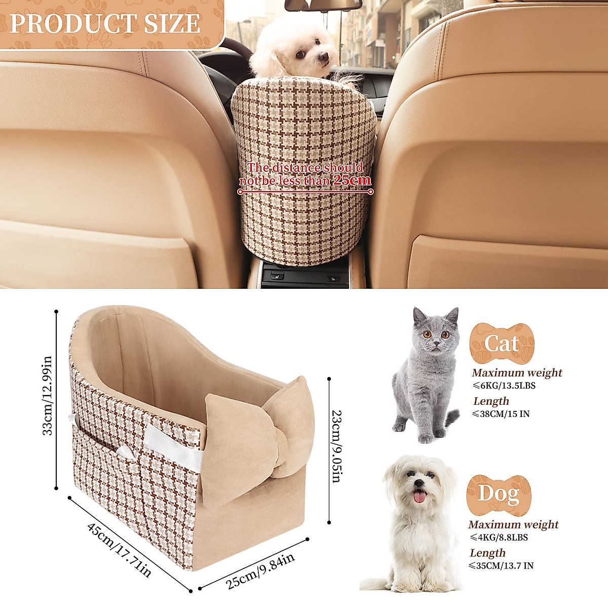 Doggie Car Seat - Booster Seat for Small Dogs 0-15 Ibs (Brown)