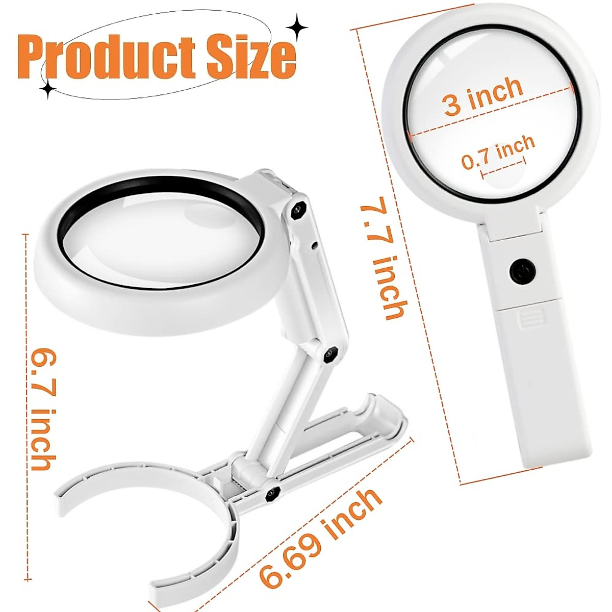 30X 10X Magnifying Glass with Light and Stand, Foldable Handheld Magnifying Glass & 2 level Dimmable for Close Work, Powered by Battery or USB