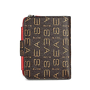 LAORENTOU Vegan Leather Small Wallet for Women PVC Brown Checkered Purse Wallets for Women Mini Trifold Zipper Pocket Wallets Cute (01 Brown)