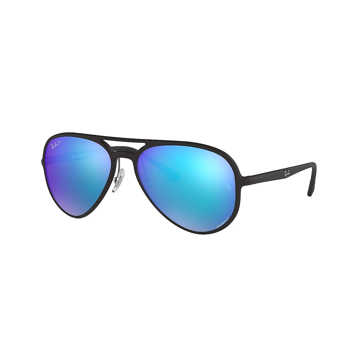Ray-Ban Rb4320ch Chromance Aviator Sunglasses, Matte Black/Polarized Green Mirrored Blue, 58 mm