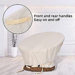 Papasan Chair Cover, 420D Thicken Waterproof Outdoor Papasan Pation Chair Covers, Papasan Chair Slip Covers With Handles, Ventilation Holes, Adjustable Fixed Wind Straps-54" Dia × 39" Height, Beige