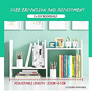 JR Joyreap Resize-able Thick Wood Desk Shelves Desktop Bookshelf Bookcase Display Rack Unit Creative DIY Book Stands (White)