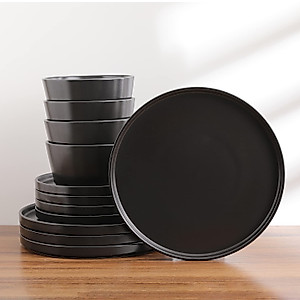Stone Lain Celina Modern Stoneware 24-Piece Dinnerware Set, Dinner and Salad Plates, Soup Bowls, Dish set for 8, Black