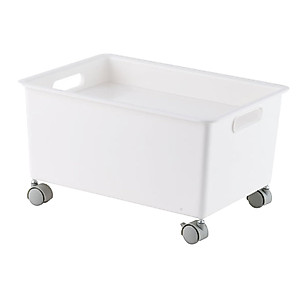 Storage Basket, Roller Basket, Storage Box, Sturdy Portable Movable Storage Organizer, Large Capacity Organizer Box for Books Clothes Shoes, Toy Small Items Box for Home (White)