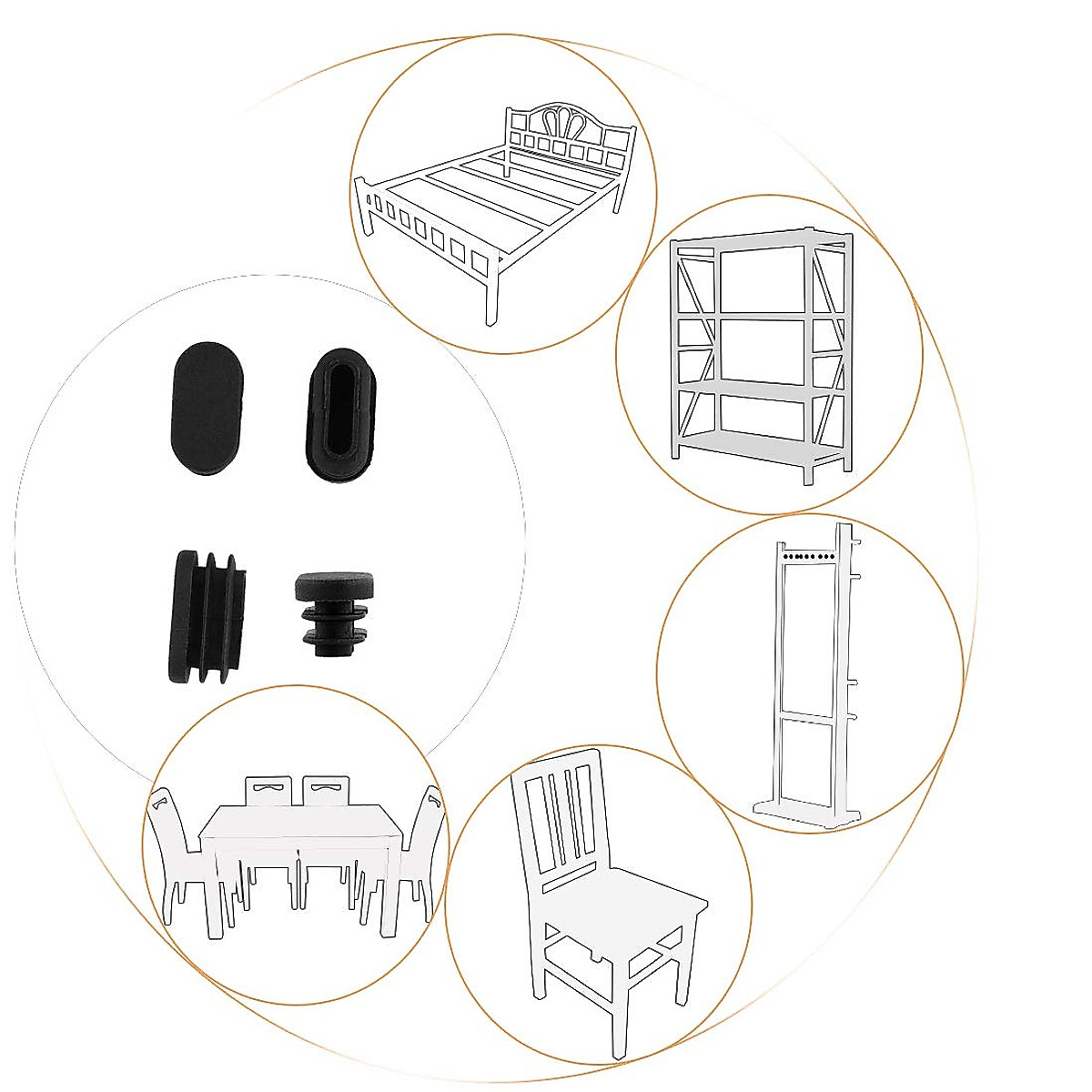 uxcell 16mm x 30mm Plastic Oval Shaped End Cup Tube Insert Black 24 Pcs