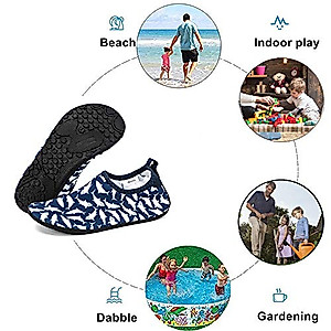 HIITAVE Baby Swim Water Shoes Non-Slip Quick Dry Barefoot Beach Aqua Pool Socks for Boys & Girls Kids Toddler Navy/Shark 3.5-4 M US Big Kid