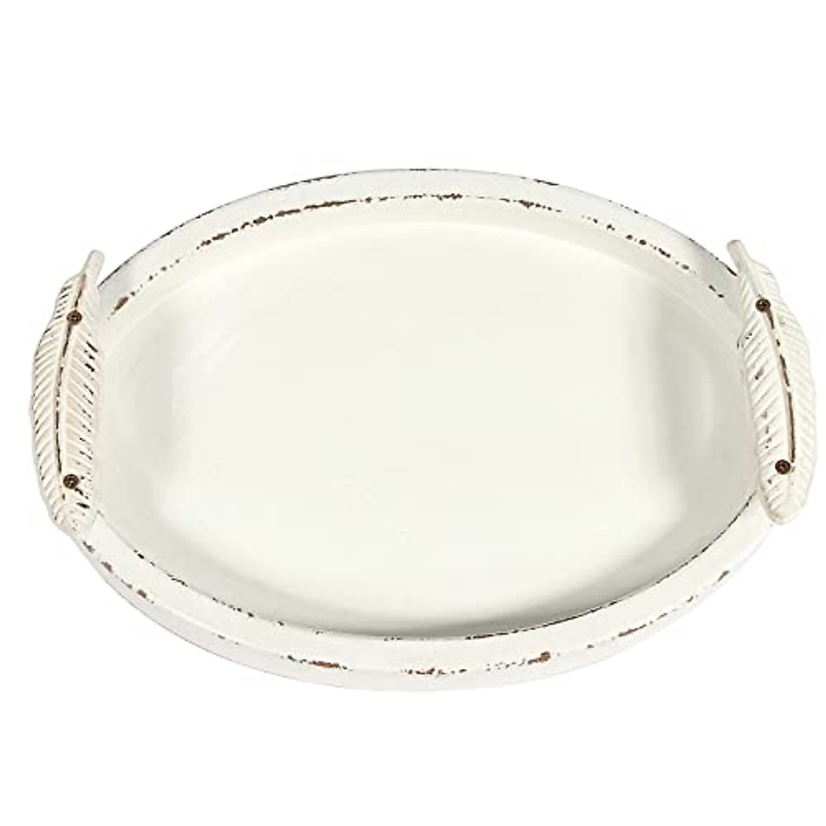 SOFE 16" Farmhouse Oval Wood Tray, White Distressed Serving Tray with Carved Handles, Serving Tray Decorative and Rustic Candle Holder Tray, Coffee Table Tray Centerpieces for Dining Room/Kitchen