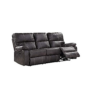 Madrona Burke Zoey Dark Graphite 84" Power Sofa with Dual Recliners, Microsuede Upholstery, and USB Charging Station