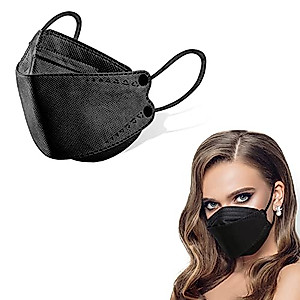 KellyKessa 50Pcs 4-Ply KF94 Black Face Masks Breathable 3D Design Protective Face Filter, No Pain Earloop (Black)