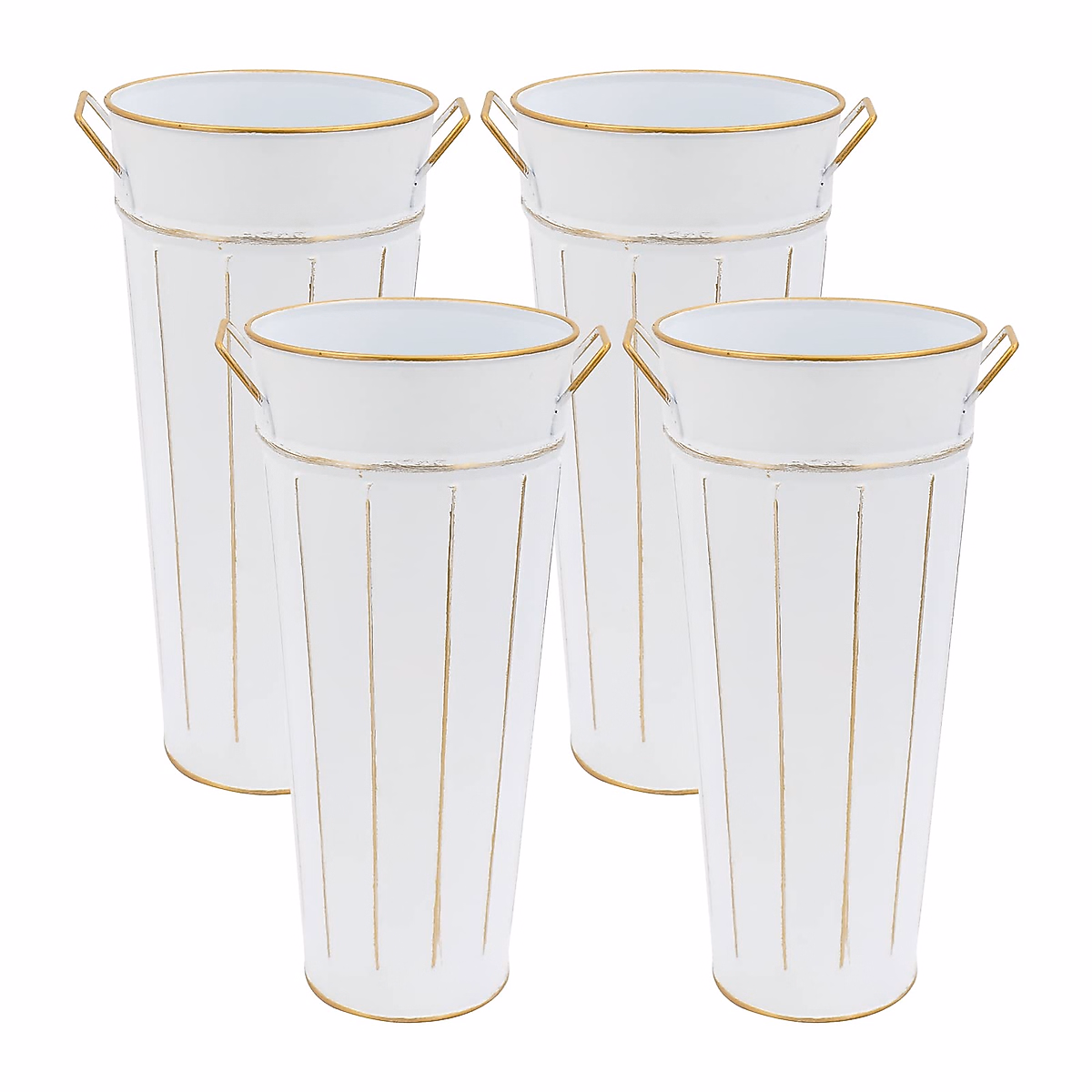 AULESET Galvanized Vase 12" Metal Flower Bucket Tin Vases for Home Decor,Farmhouse,Set of 4,White