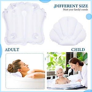 Jetec 2 Pcs White Inflatable Bath Pillow with Suction Cup Bathtub Spa Pillow Neck Support Supplies Shell-Shaped Soft Inflatable Cushion Large Small Size Fits All Tub Pool Bath and Bathroom ﻿