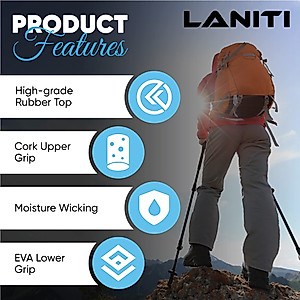 Nordic Walking Stick Adjustable Locks Expandable to 54" Lightweight Trekking Hiking Poles 10 Replacement Tips