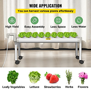 VEVOR Hydroponics Growing System, 36 Sites 4 Food-Grade PVC-U Pipes, 1 Layer Indoor Planting Kit with Water Pump, Timer, Nest Basket, Sponge for Fruits, Vegetables, Herb, White