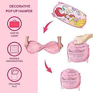 Disney Princess Pop Up Hamper with Durable Handles, 21"H x 13.5"W x 13.5" L