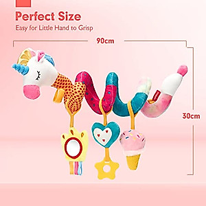 hahaland Car Seat Toys for Babies 0-6 Months Girl - Baby Toys 3-6 Months - Rattle, Mirror, Crinkle, Squeaky Carseat Stroller Toys 0-6 Months Developmental Newborn Baby Girl Gifts