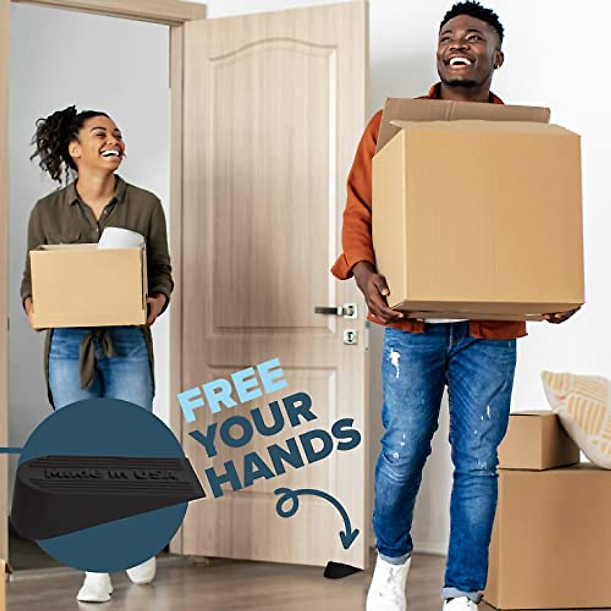 Large Big Rubber Door Stopper Made In USA - Door Stop Wedge for Carpet, Tile, Concrete Floor, Tall Door Stoppers for Bottom of Door - Heavy Duty for Commercial & Home - 6.5 x 2.75 x 1.9 Inches - Black